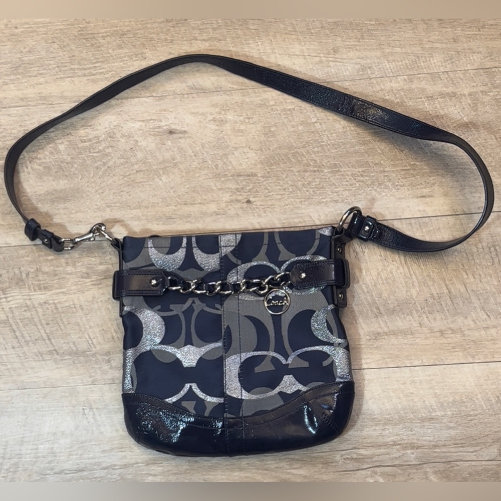 Coach Metallic Optic Signature C Chain Crossbody Bag - Gem